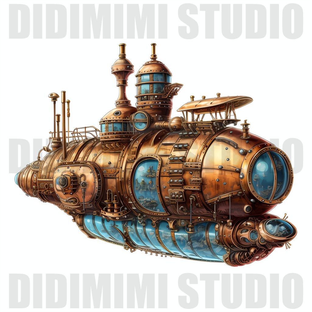 Steampunk Submarines Clipart - Digital Art - 12 High Quality JPG Images ...