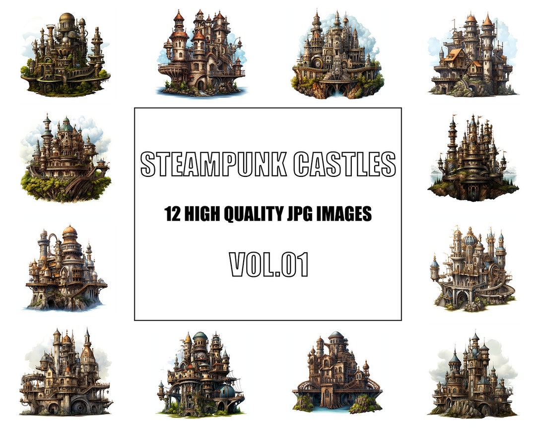 Steampunk Castles Clipart Digital Art 12 High Quality JPG Images Wall ...