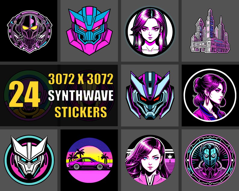 Synthwave Sticker Designs Vol 1 - Sticker Digital Art - Digital ...