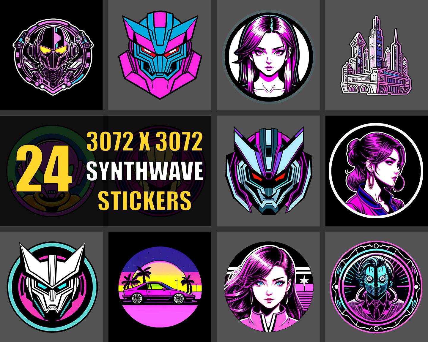 Synthwave Sticker Designs Vol 1 - Sticker Digital Art - Digital Download - Commercial Use ...