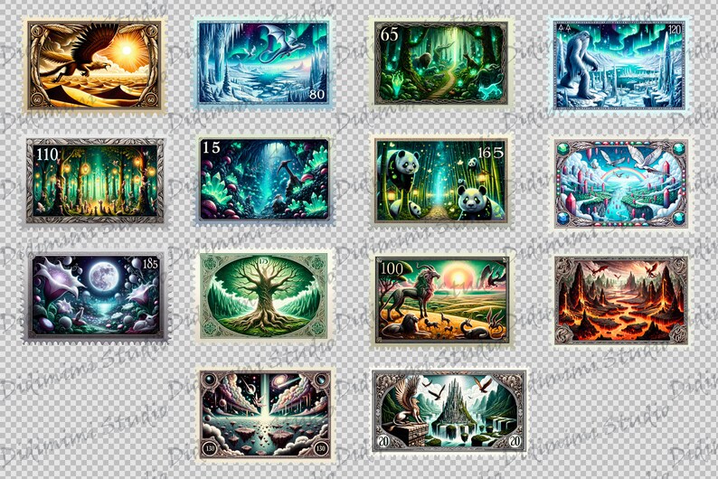 Fantasy Stamps Clipart - Digital Art - 14 High Quality PNG Images ...