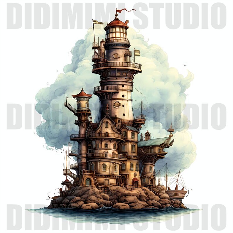 Steampunk Lighthouses Clipart - Digital Art - 12 High Quality JPG ...