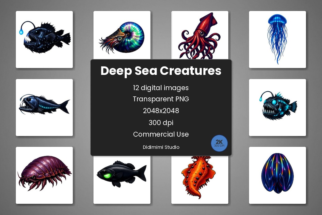 Deep Sea Creatures Clipart PNG | 12 Underwater Animals (commercial Use ...