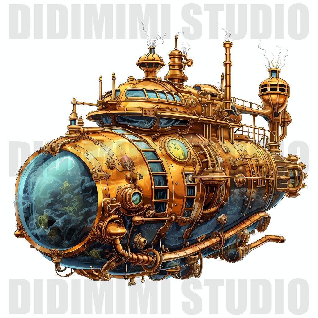 Steampunk Submarines Clipart Digital Art 12 High Quality JPG Images ...