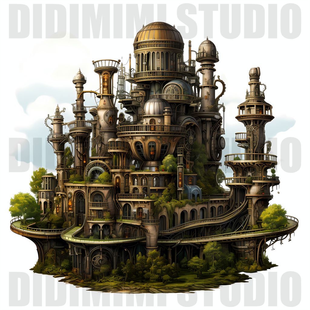 Steampunk Castles Clipart Digital Art 12 High Quality JPG Images Wall Art White Background ...
