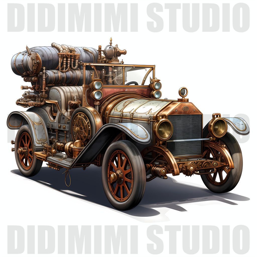 Steampunk Cars Clipart Digital Art 12 High Quality JPG - Etsy