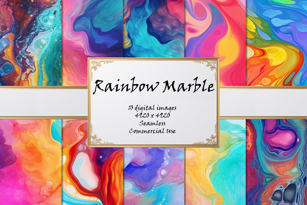 Rainbow Marble Digital Paper | 10 Seamless Marble Textures | Colorful ...