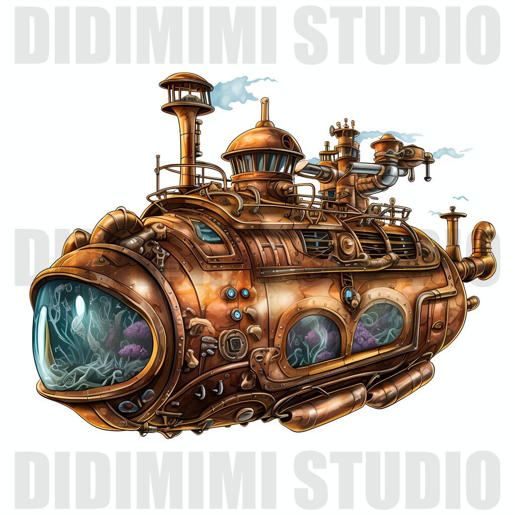 Steampunk Submarines Clipart - Digital Art - 12 High Quality JPG Images ...