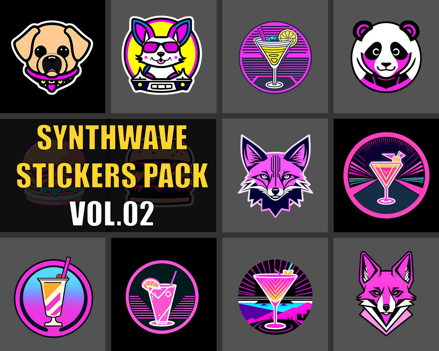 Synthwave Sticker Designs Vol 2 - Sticker Digital Art - Digital ...