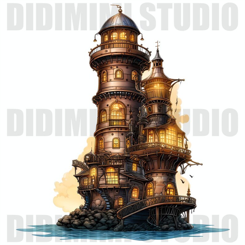Steampunk Lighthouses Clipart - Digital Art - 12 High Quality JPG ...