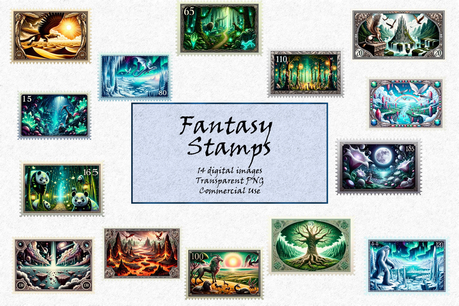Fantasy Stamps Clipart Digital Art 14 High Quality PNG Images Wall Art ...