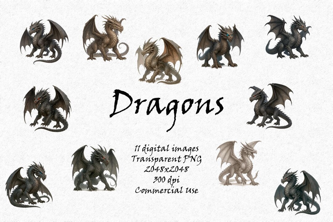 Dragons Clipart - Digital Art - 11 High Quality PNG Images - 300dpi ...