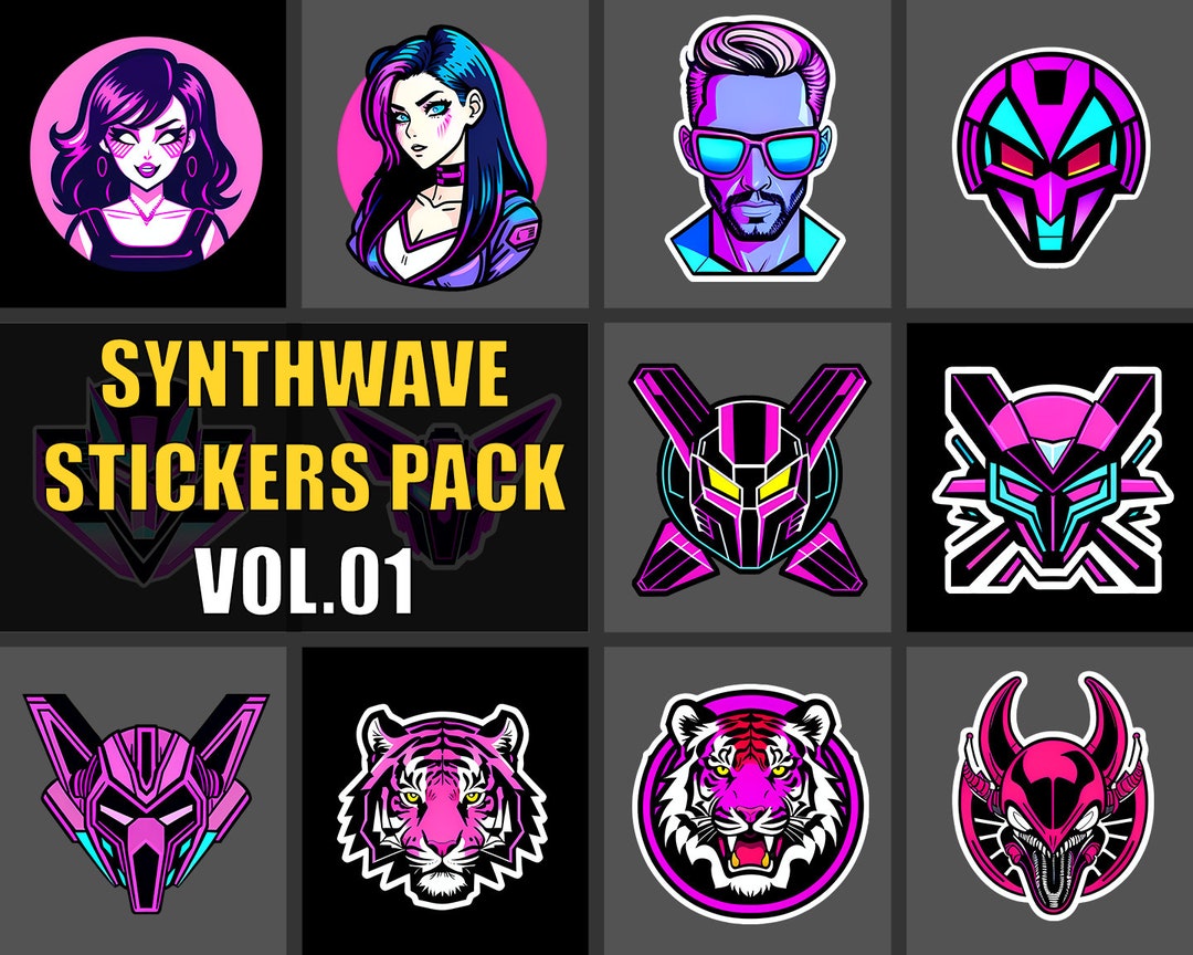 Synthwave Sticker Designs Vol 1 - Sticker Digital Art - Digital ...