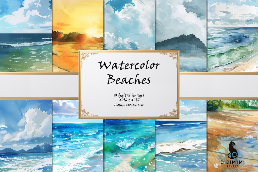 Watercolor Beach Digital Paper Pack | Coastal Seamless Textures ...