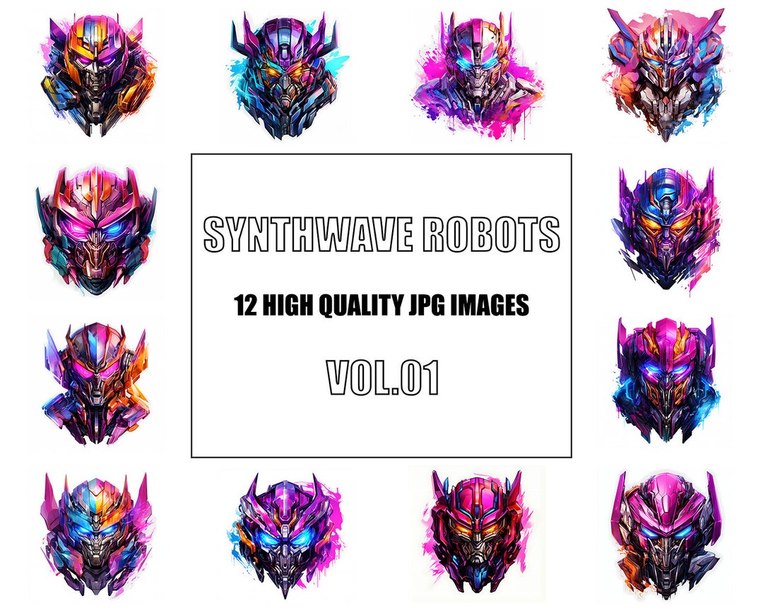Synthwave Robots Clipart - Digital Art - 12 High Quality JPG Images ...