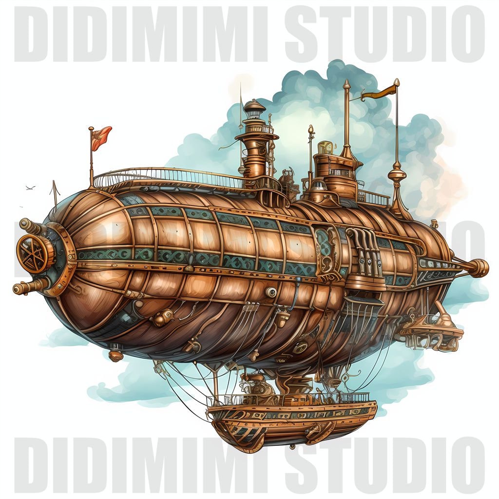 Steampunk Airships Clipart Digital Art 12 High Quality JPG Images Wall ...