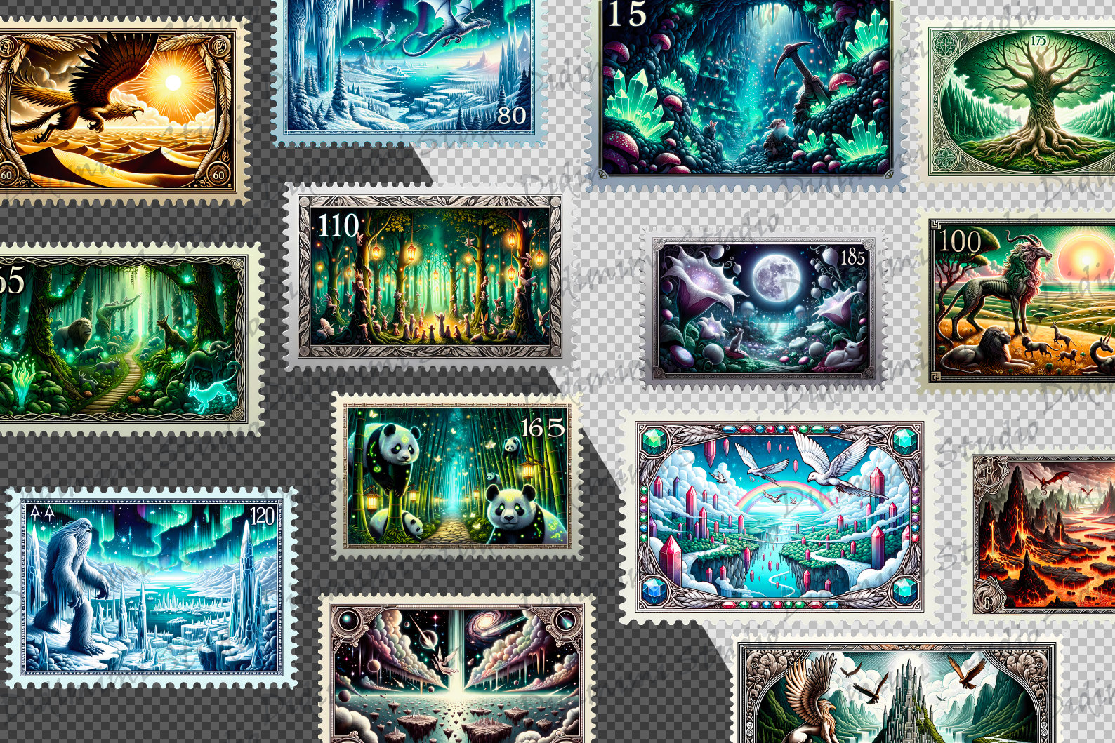 Fantasy Stamps Clipart Digital Art 14 High Quality PNG Images Wall Art ...