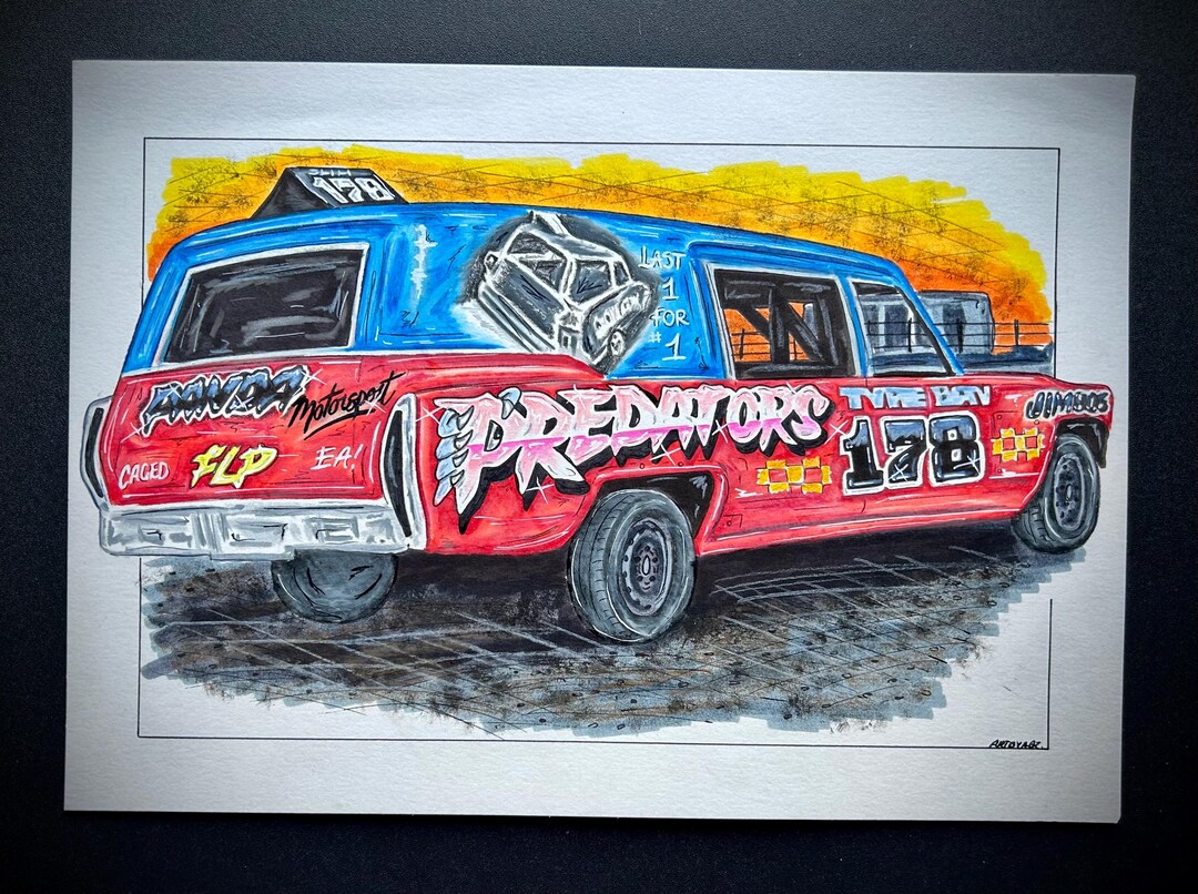 A4 ORIGINAL Coloured Drawing of Banger Driver #178 Kieran Bowman! - Etsy UK