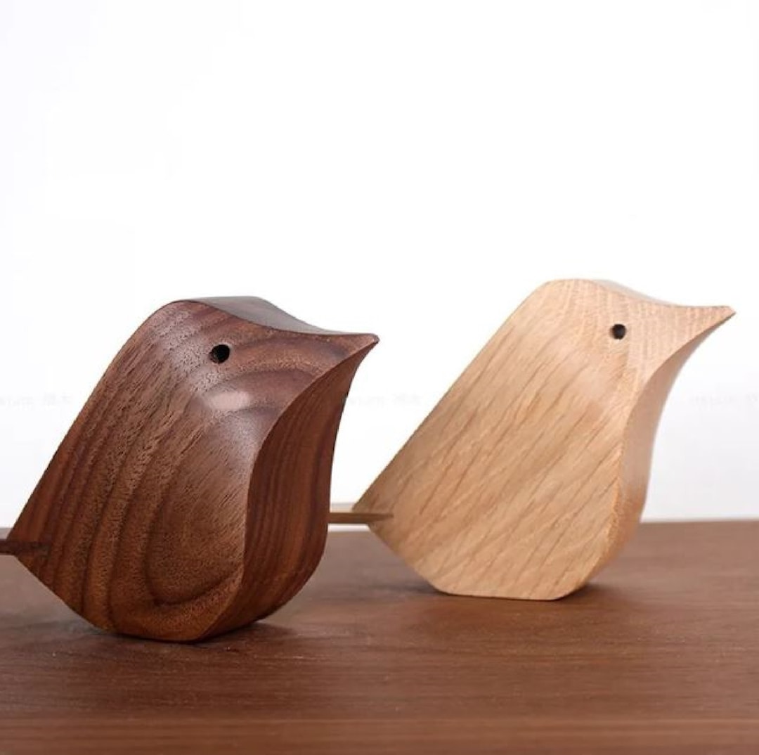 Solid Wood Bird Figurines: Nordic Black Walnut and Oak Wooden ...