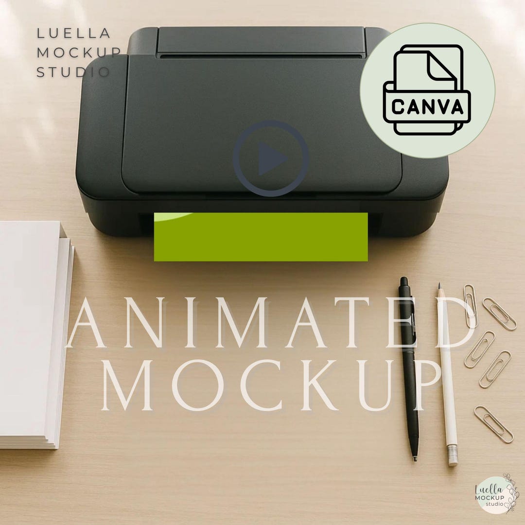 Animated Printer Video Mockup – A4 Paper Canva Template, Black Printer ...