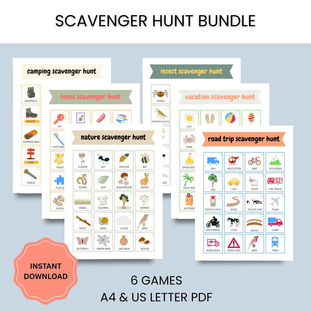 Bundle Scavenger Hunt for Kids, Outdoor Printable Activity, Fun ...