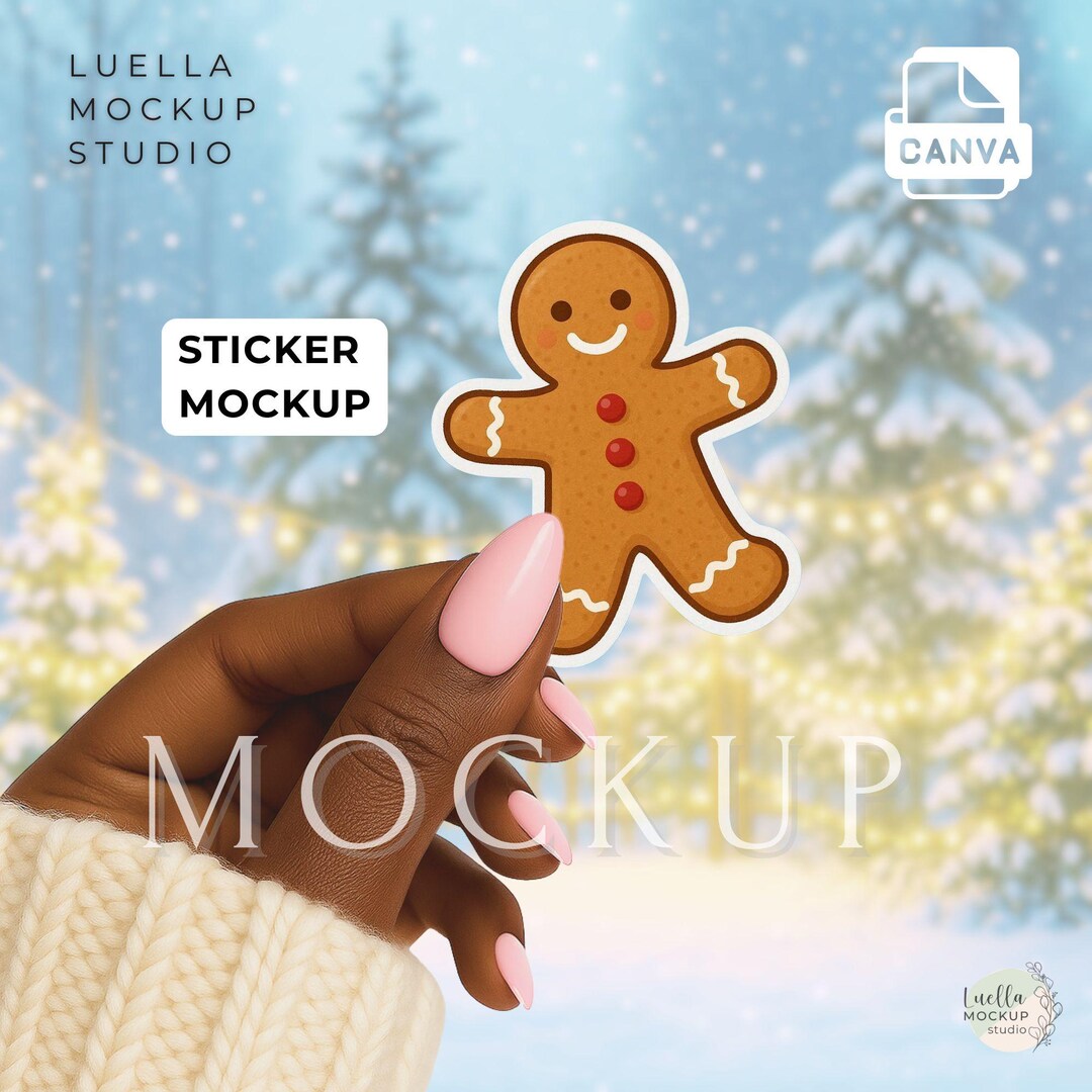 Snowy Sticker Canva Template, Dark Skin Hand Hand Holding Sticker With ...