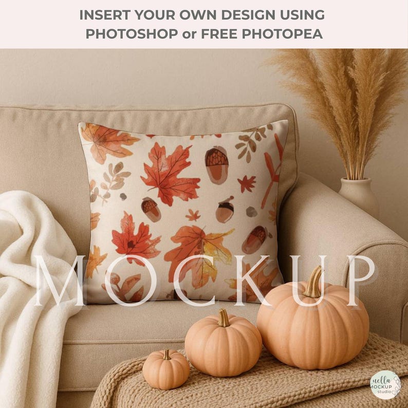 Square Pillow Mockup, Fall Cushion Mockup PSD With Smart Object ...