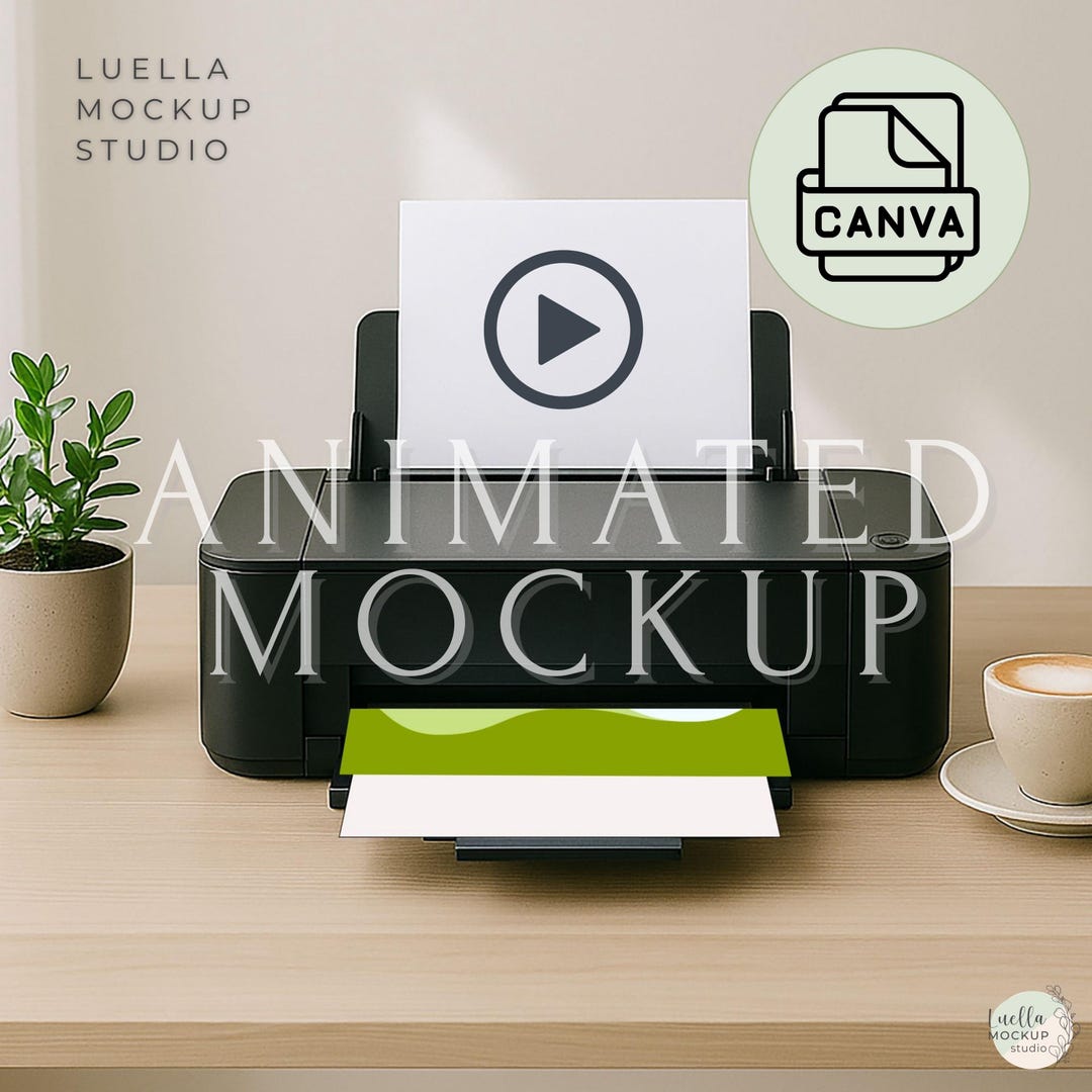 Animated Printer Video Mockup – A4 Desk Paper Canva Template, Black ...