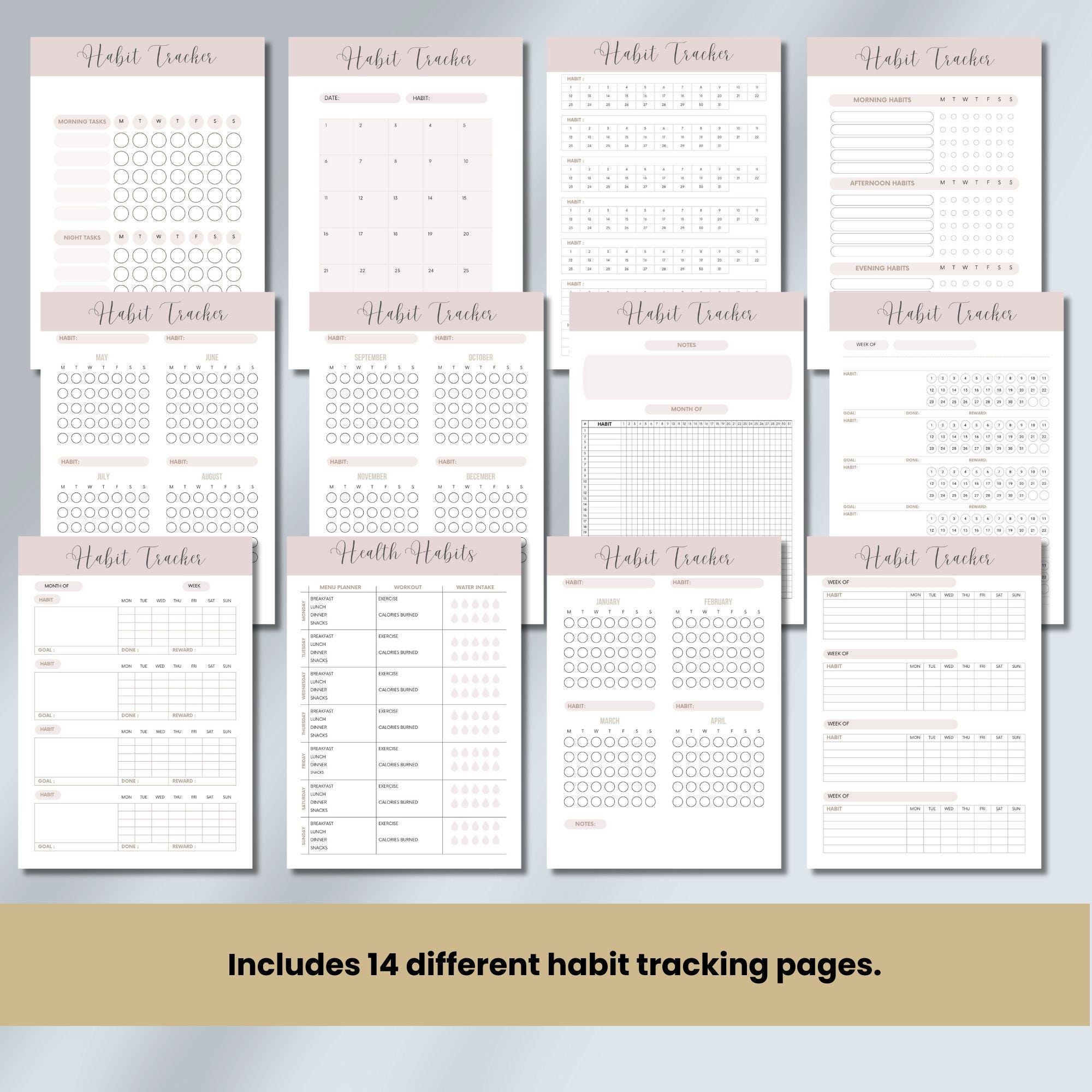 Habit Tracker Printable Journal Pages With PLR, Resale Canva Template ...