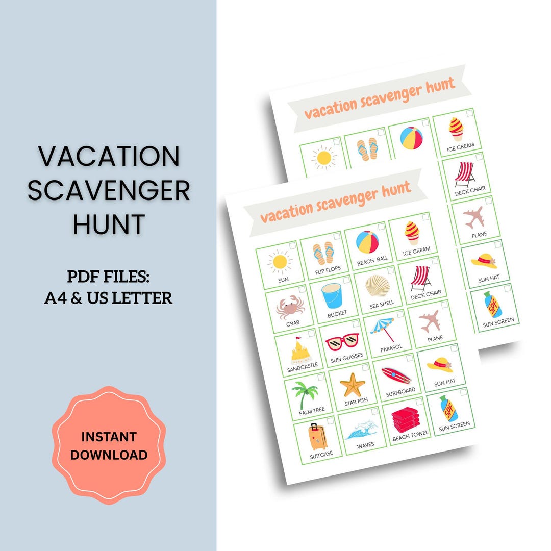Vacation Scavenger Hunt Printable Family Fun Game, Kids Travel ...