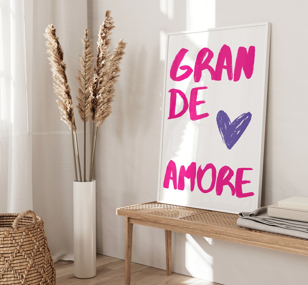 Grande Amore Print: Pink Love Quote, Eclectic Wall Art (digital ...