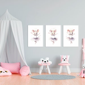 Dancing Mice, Ballerina, Ballet Dancer, Set of 3 Prints, Nursery Wall ...