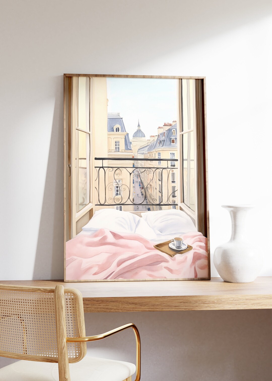 Pastel Paris Print, Window View Art, Coffee Poster, Morning Wall Decor ...