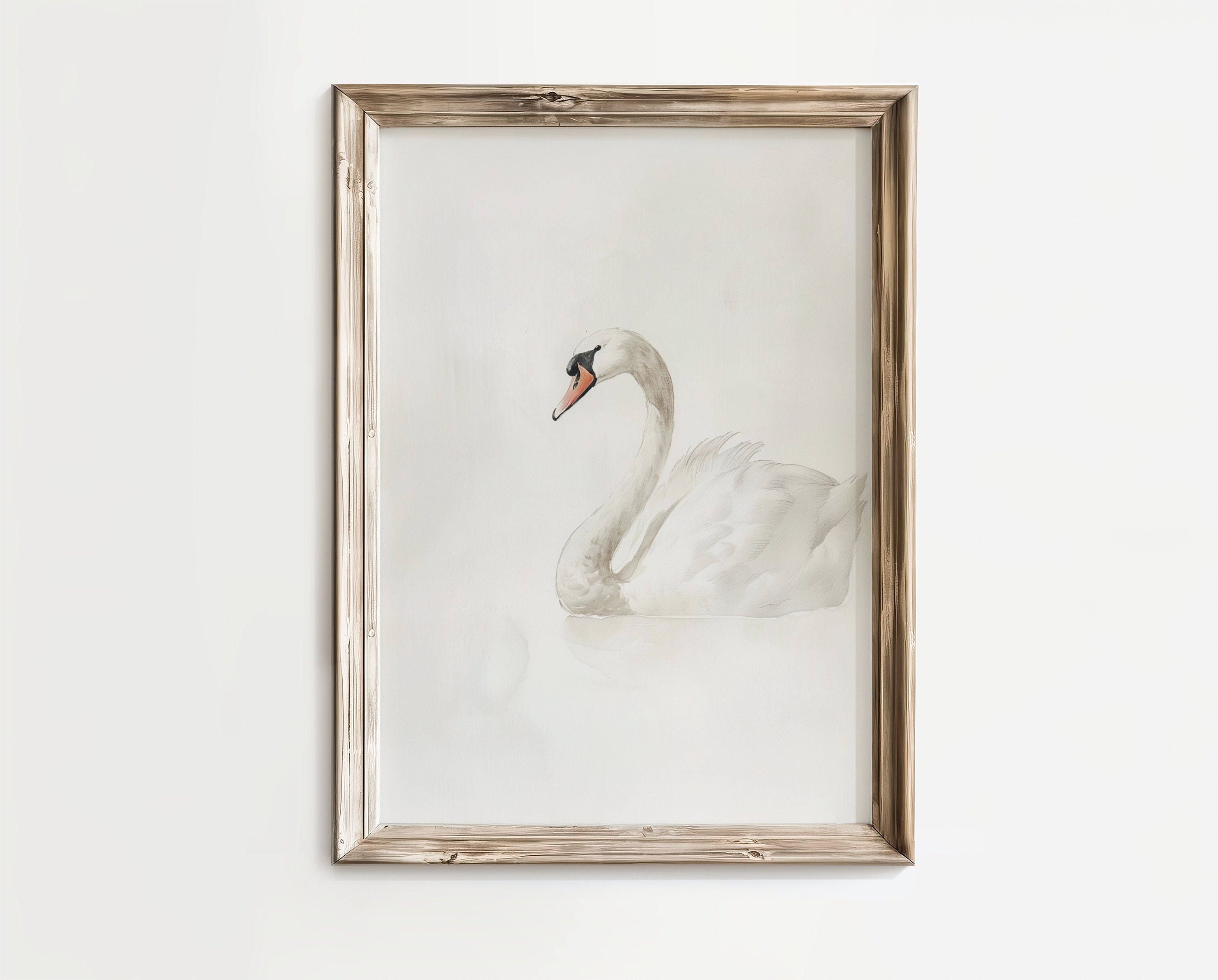 Vintage Swan Art Print, Pastel Farmhouse Watercolor Painting, Beige ...
