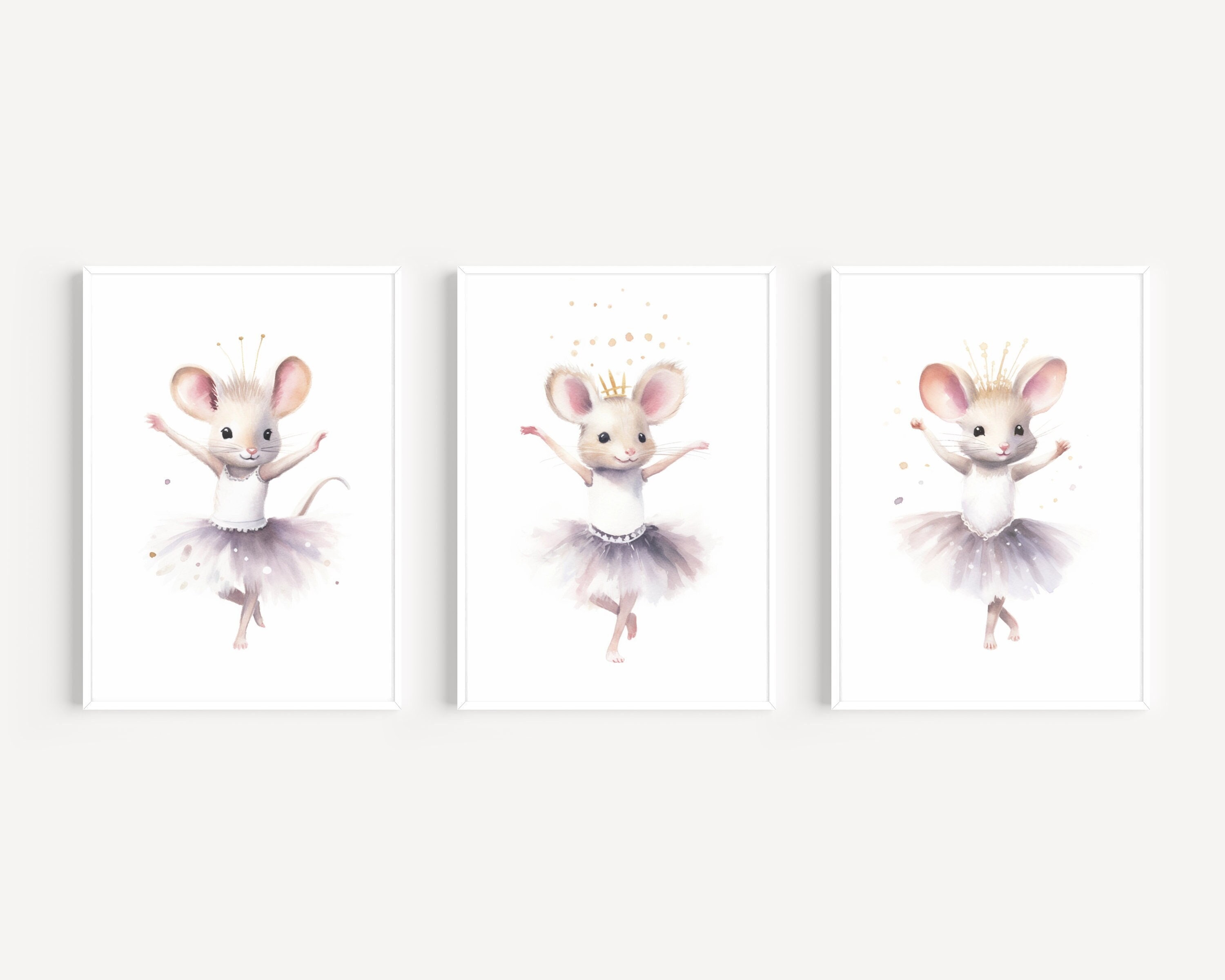 Dancing Mice, Ballerina, Ballet Dancer, Set of 3 Prints, Nursery Wall ...