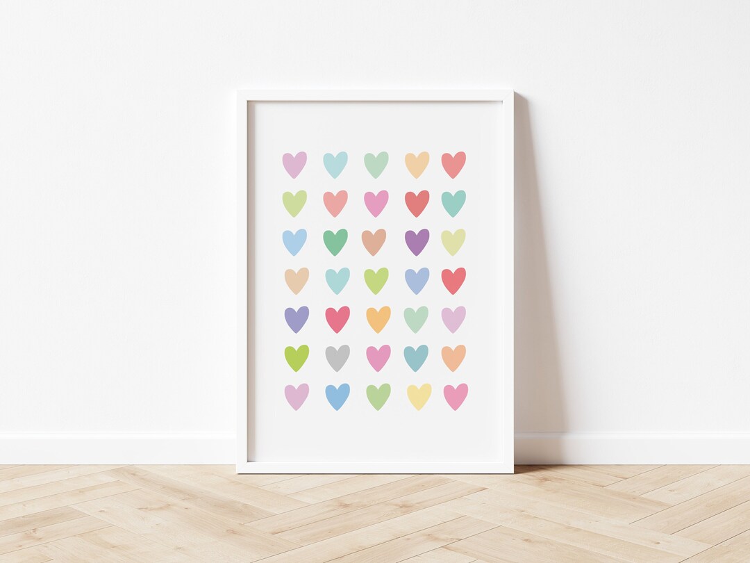 Hearts Print, Nursery Decor, Colorful Hearts Print, Girls Room Wall Art ...