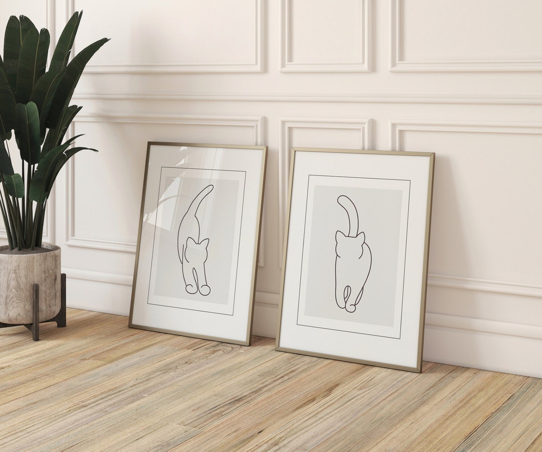 Minimalist Cat Line Art Prints: Neutral Home Decor (set of 2) (digital ...