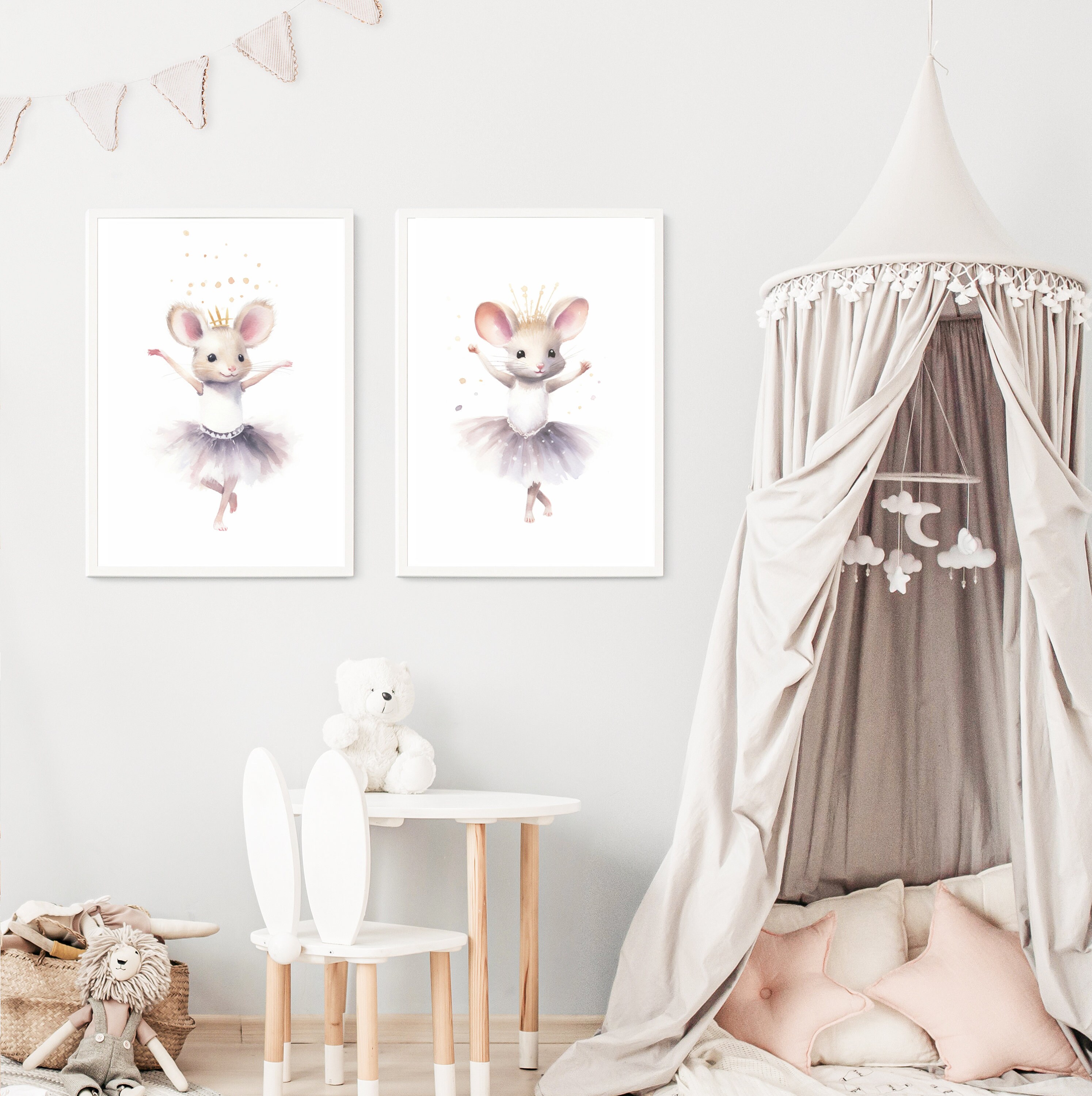 Dancing Mice, Ballerina, Ballet Dancer, Set of 3 Prints, Nursery Wall ...