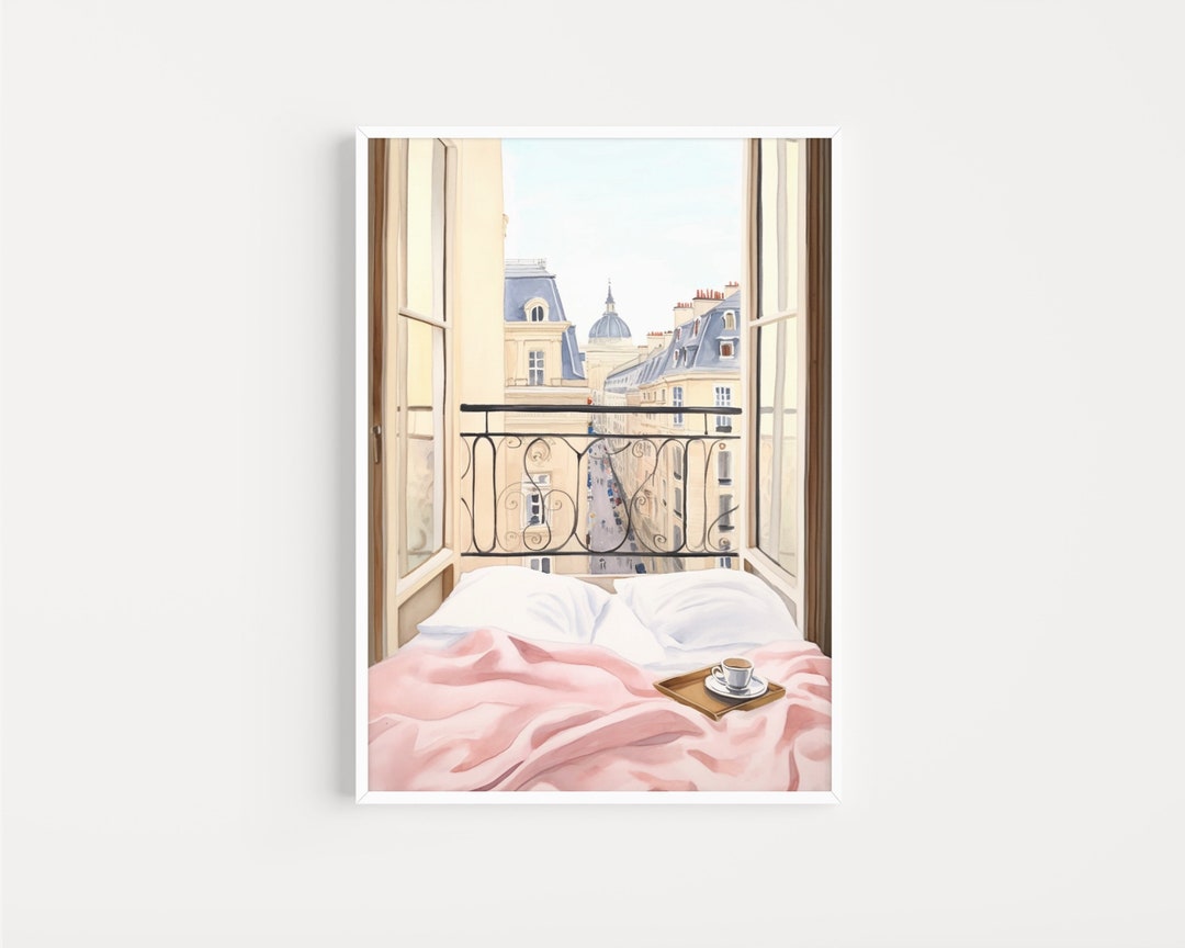 Watercolor Paris Art Print, French Paris Window, Pink Printable, Girly ...