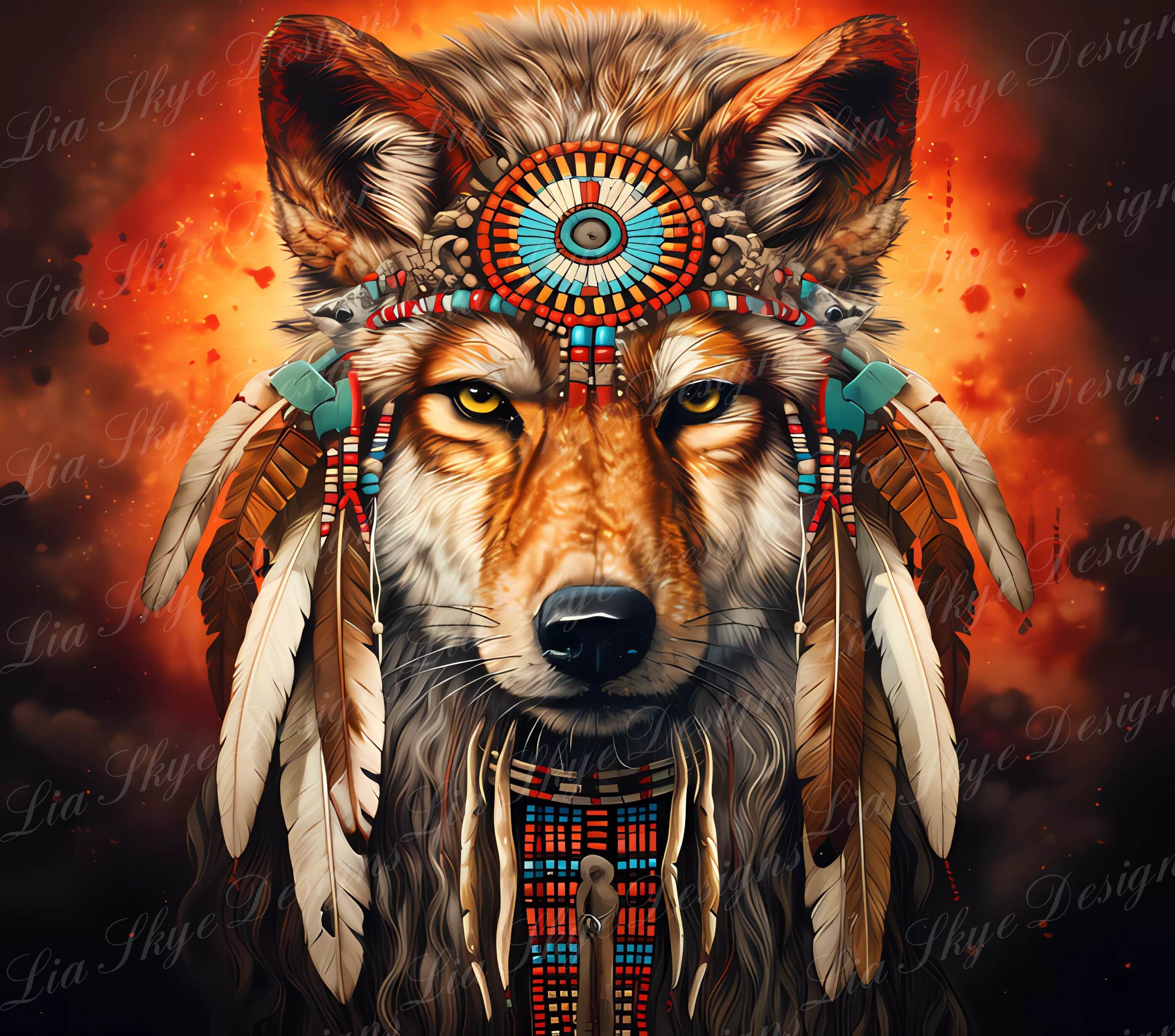 Native American Coyote Spirit Animal 20 Oz Skinny Tumbler Design ...