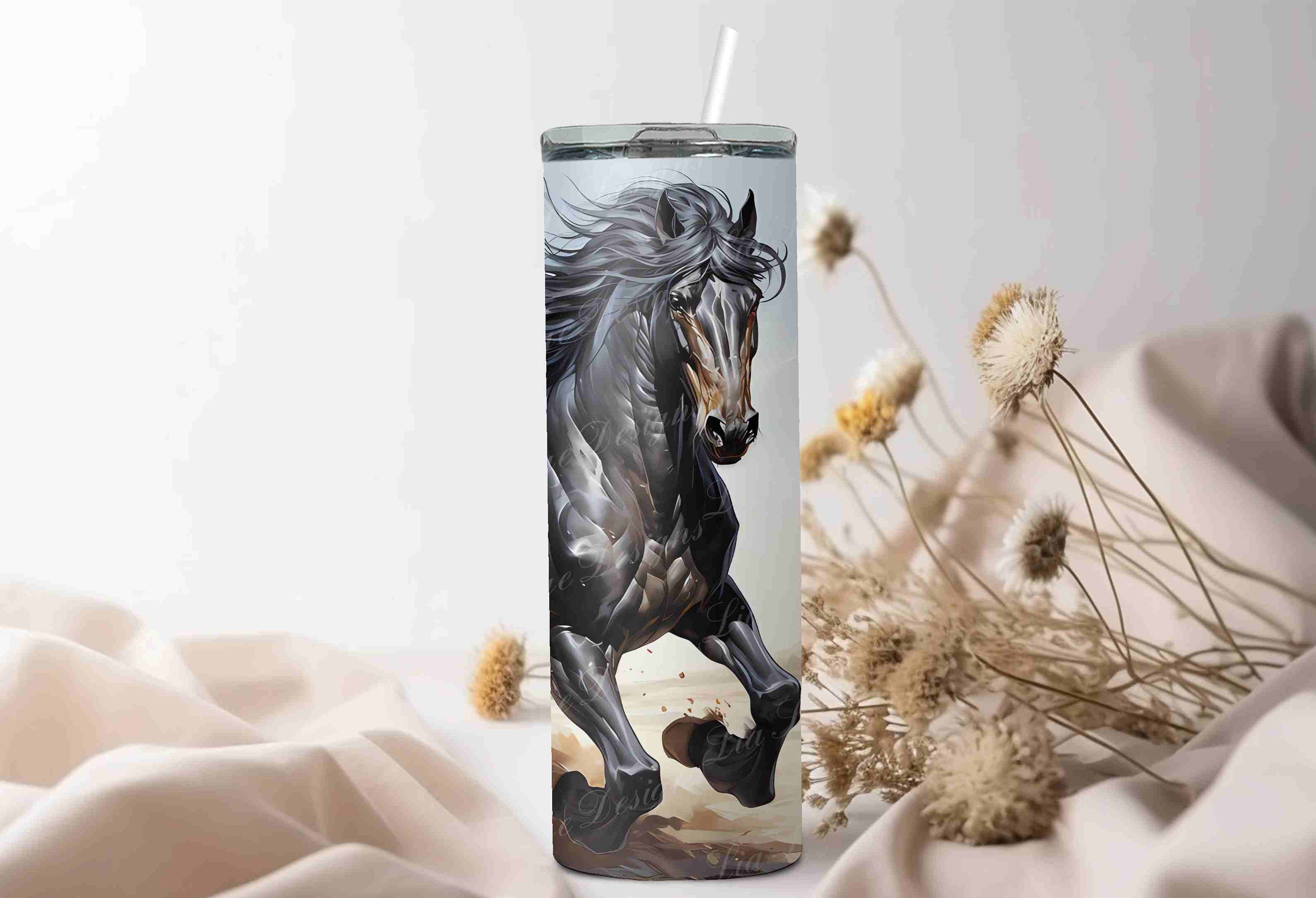 Black Stallion Horse Running Tumbler Wrap, 20oz Tumbler Design ...