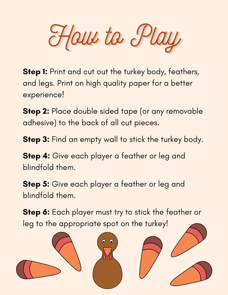 Pin the Feathers on the Turkey Game | Thanksgiving Friendsgiving Game ...