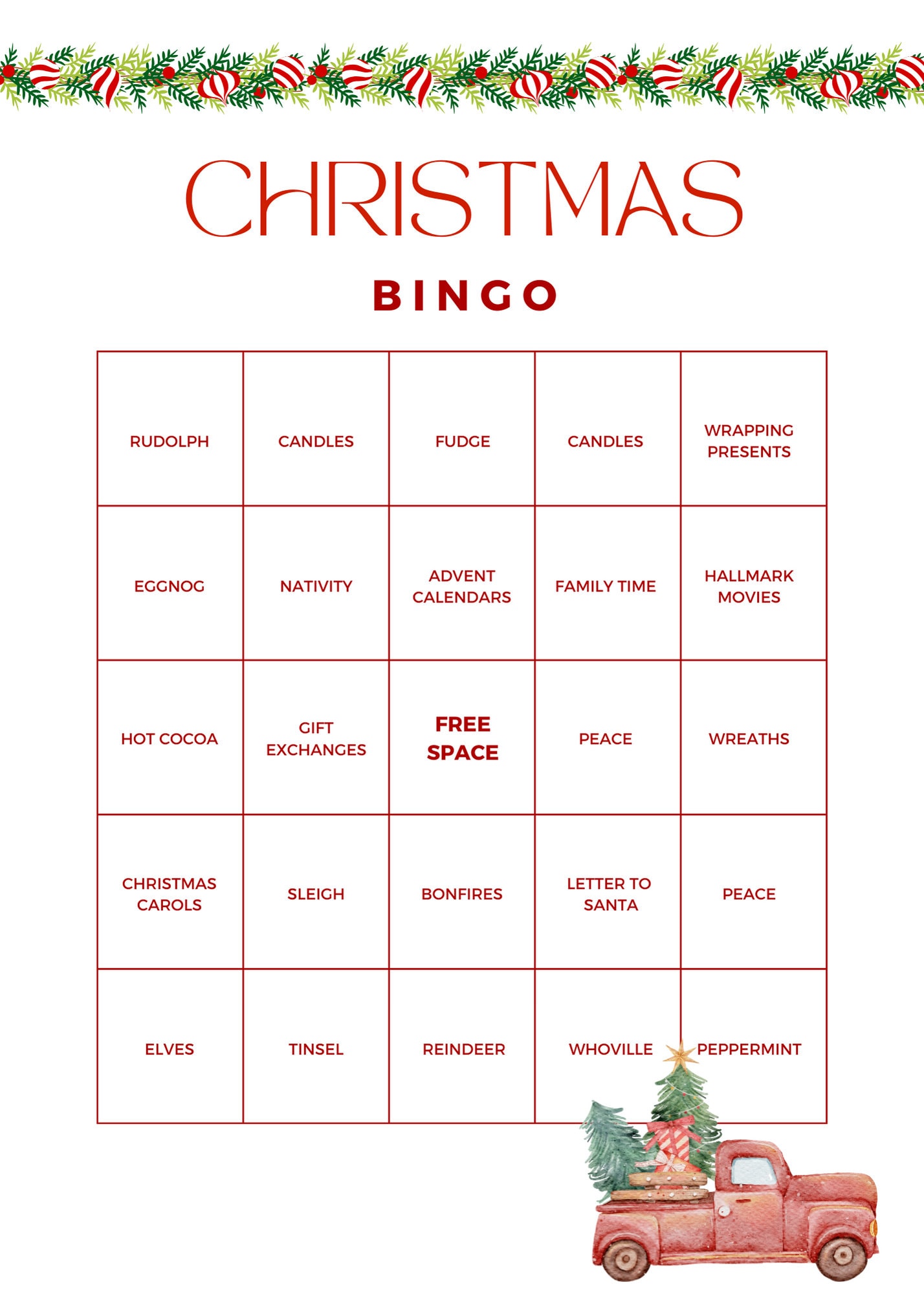 30 Christmas Bingo Cards - Printable, Family Christmas Activity ...