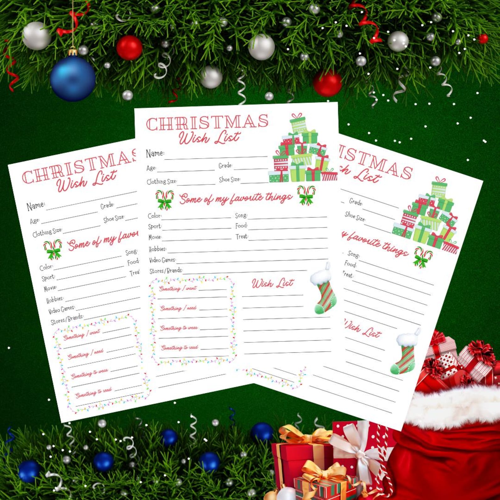Candy Cane Christmas Gift Wish List Template, Gift Wish List for Kids ...