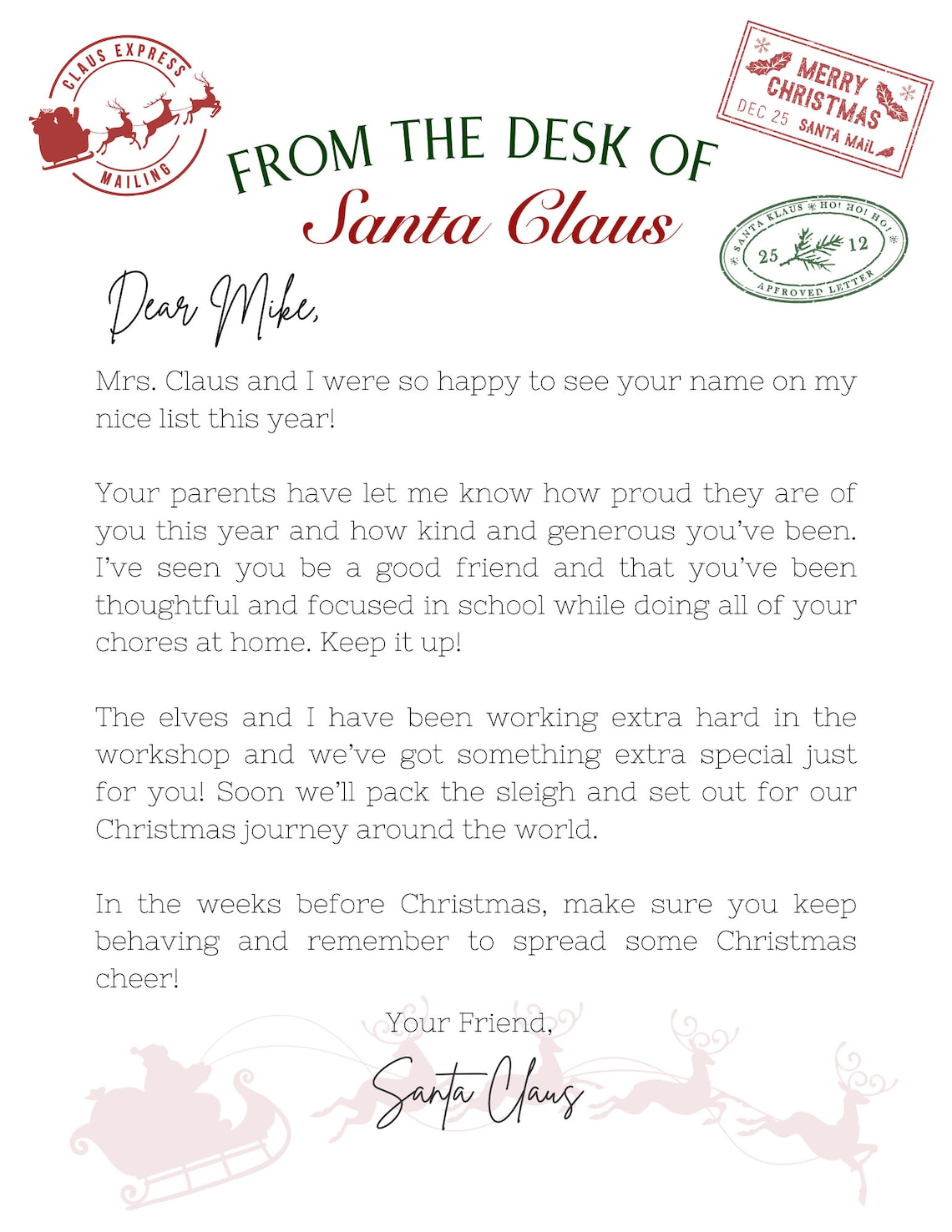 Customizable Letter From Santa: DIY Printable Christmas Note (instant ...
