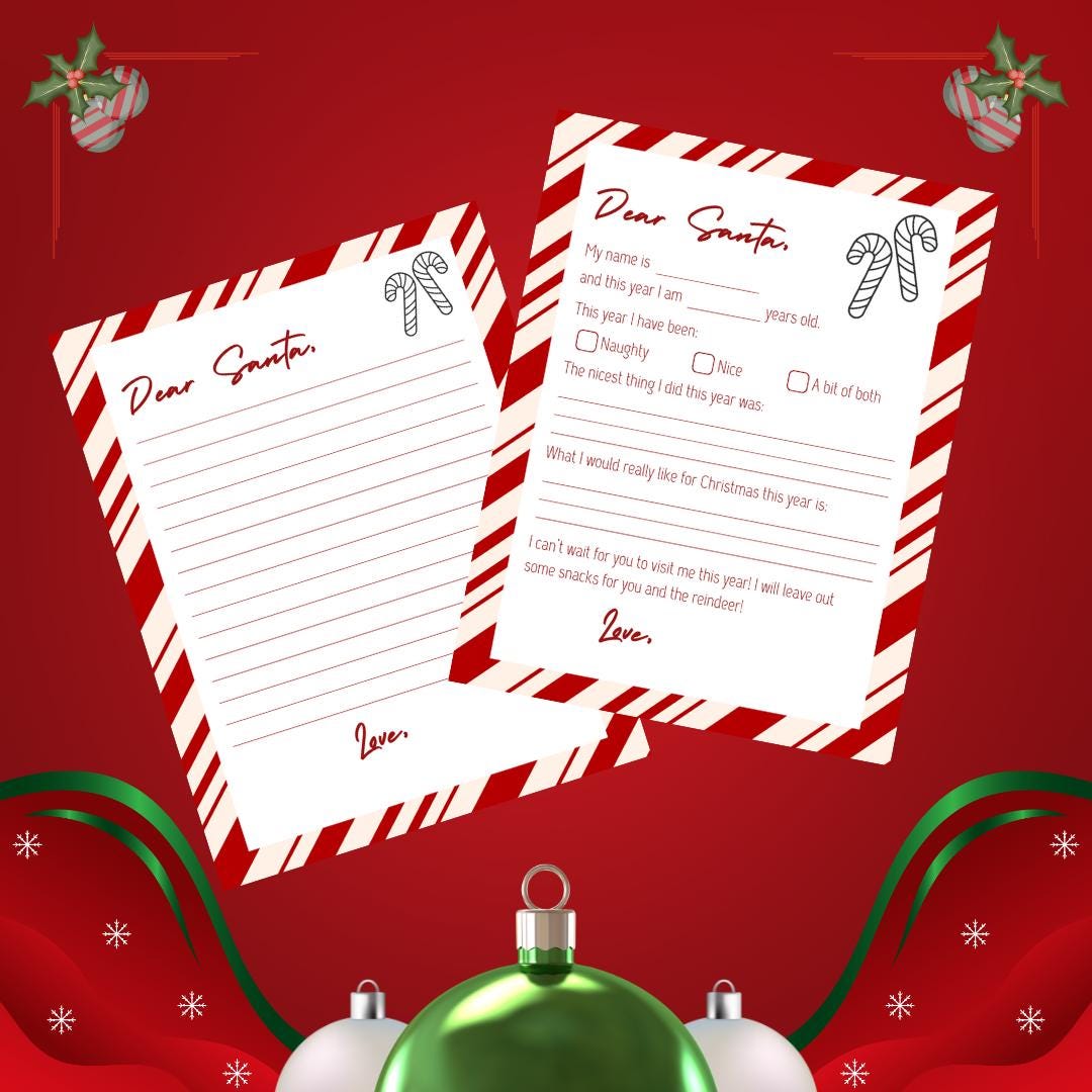 Candy Cane Letter to Santa: Printable Christmas Wish List (PDF) - Etsy