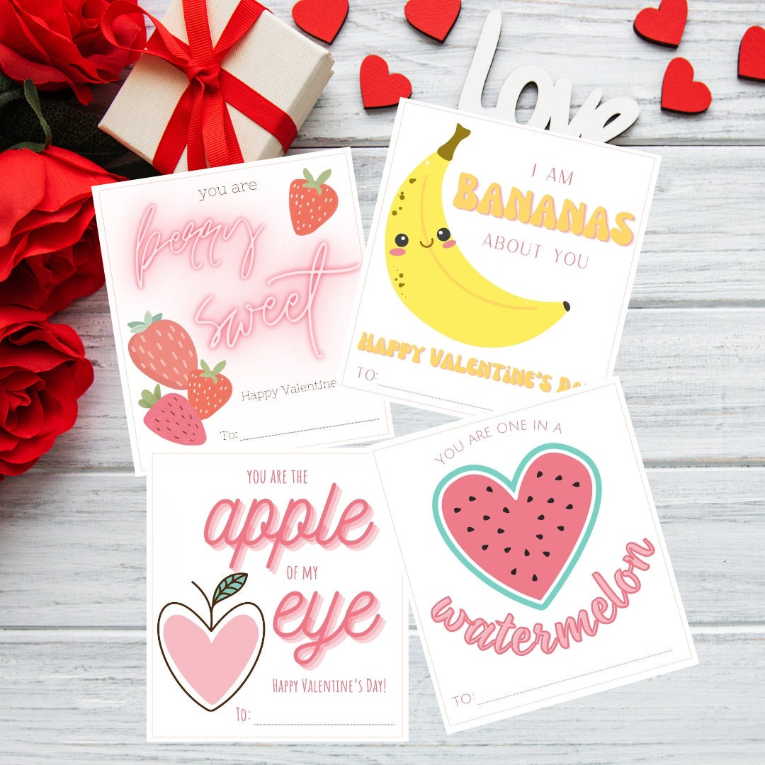 Fruit Pun Valentine's Day Cards - Printable Valentines (PDF, PNG, JPG ...