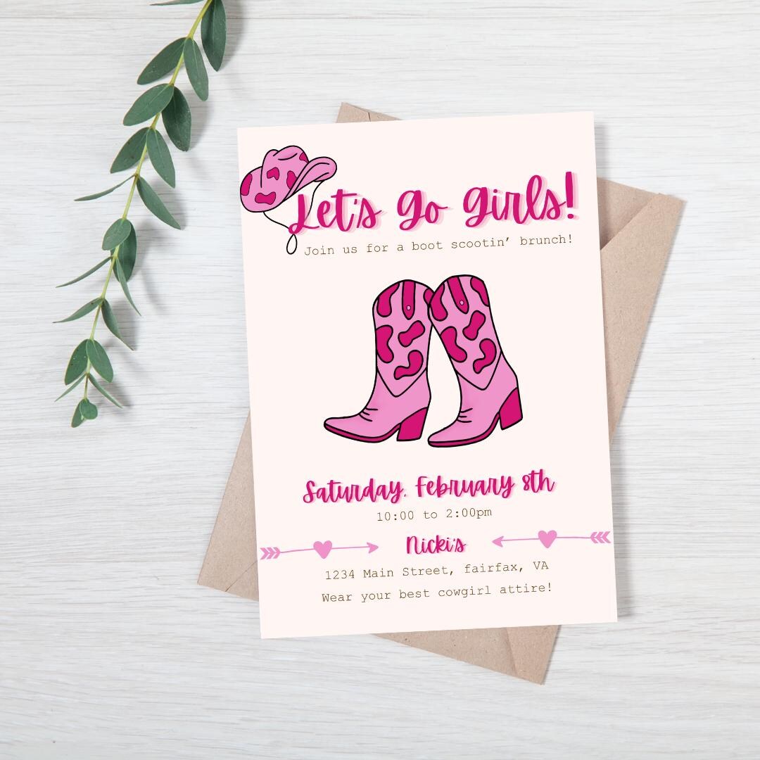 EDITABLE Boot Scootin’ Cowgirl Brunch Invitation Template | Bachelorette Invite | Galentine's ...