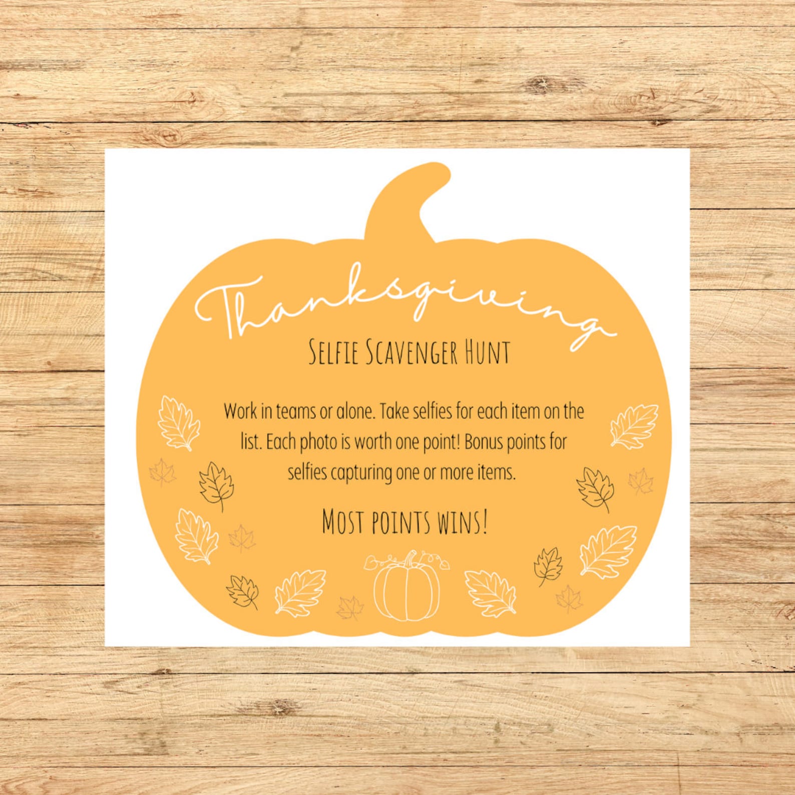 Thanksgiving Selfie Scavenger Hunt Game, Thanksgiving Photo Scavenger ...