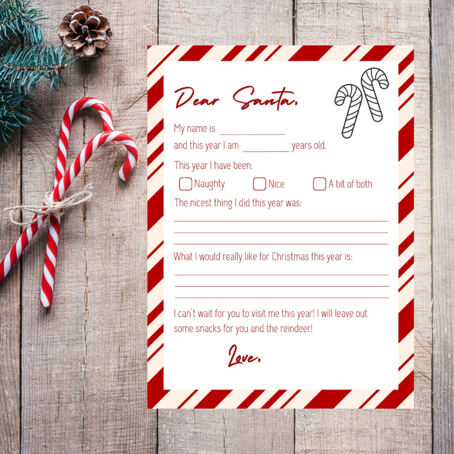Candy Cane Letter to Santa: Printable Christmas Wish List (PDF) - Etsy